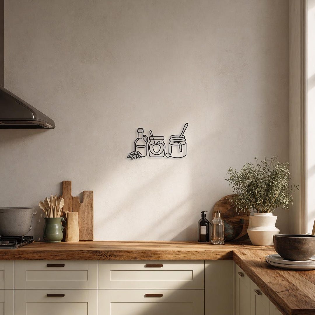 Kitchen Jar Bottle Metal Wall Art, Food Line Art Decor, Laser Cut Steel ...