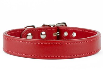 Classic Red Leather Dog Collar Plain Red Collar Red Dog