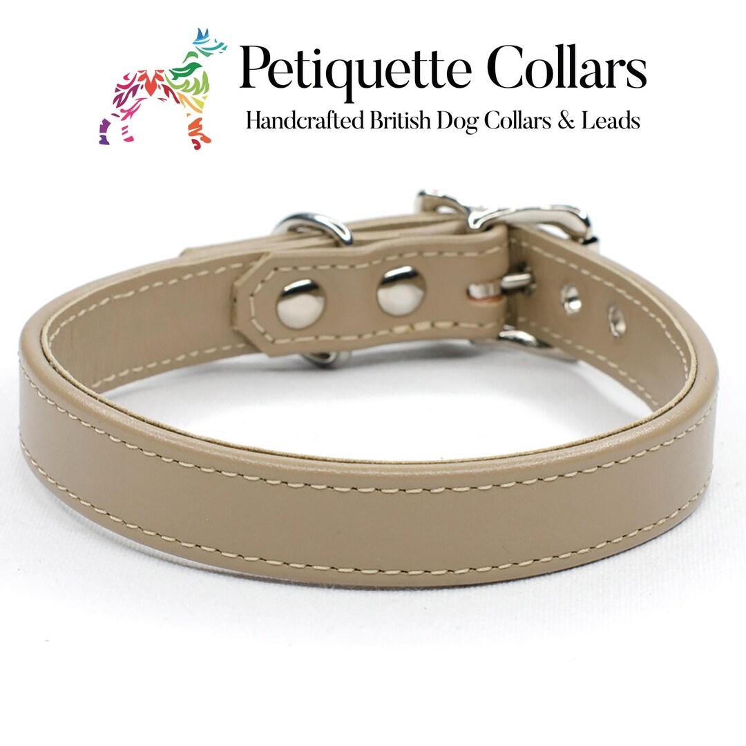 Handmade Taupe Leather Dog Collar – Italian Calf Leather, Stainless ...