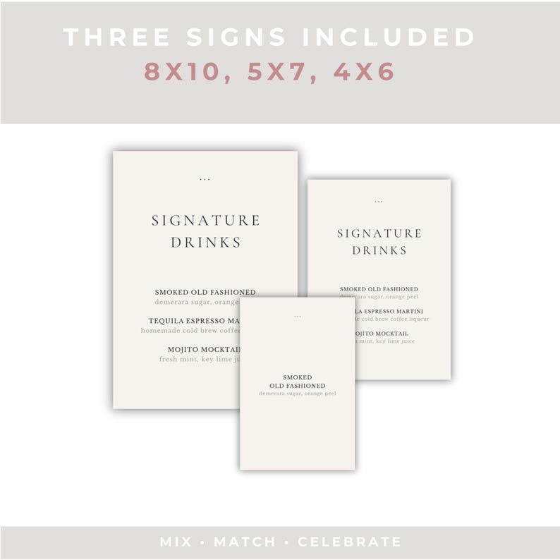 Editable Bar Menu Canva Template | Signature Drinks Card Set | Minimal ...