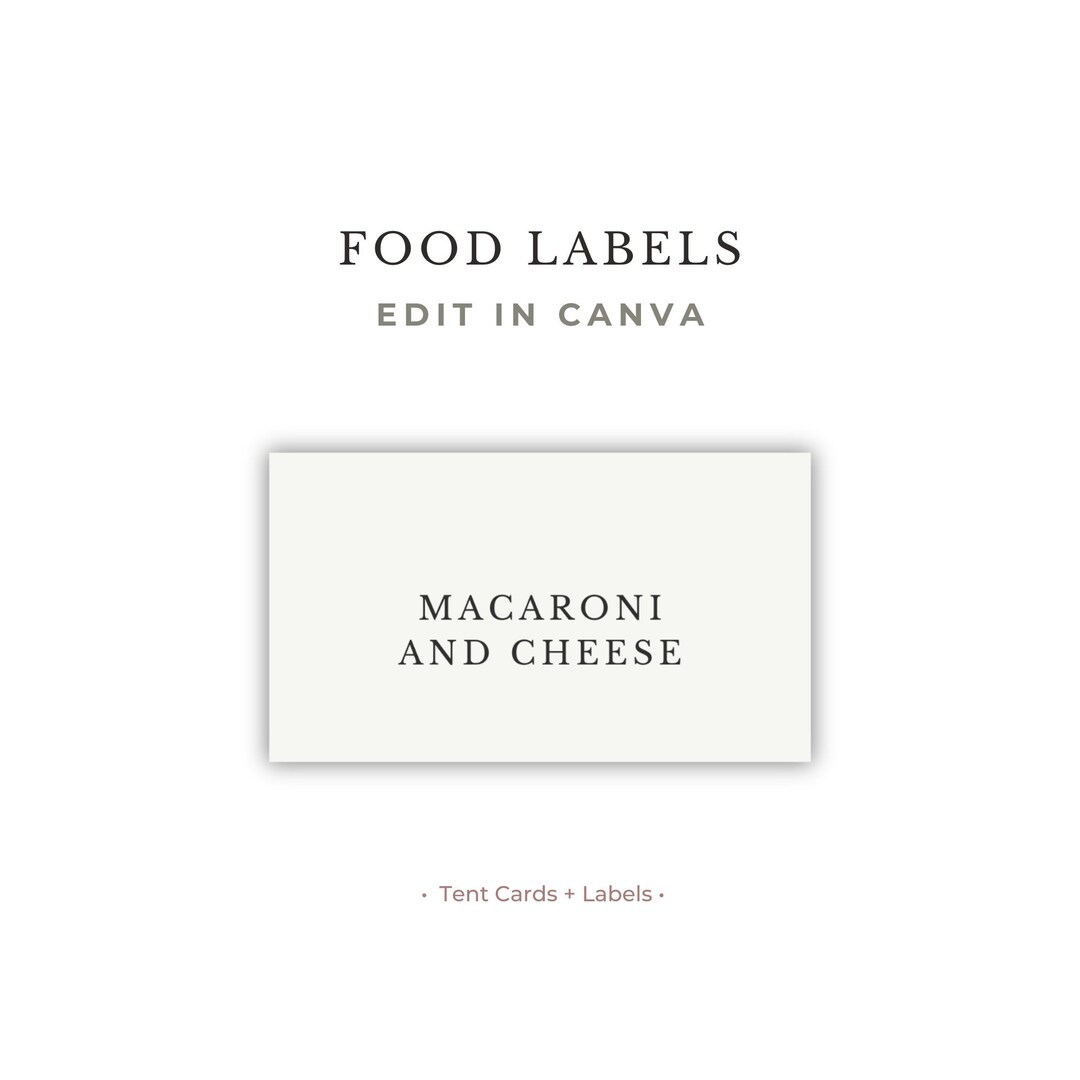 Editable Food Labels Canva Template | Minimal Neutral Placecard Style ...