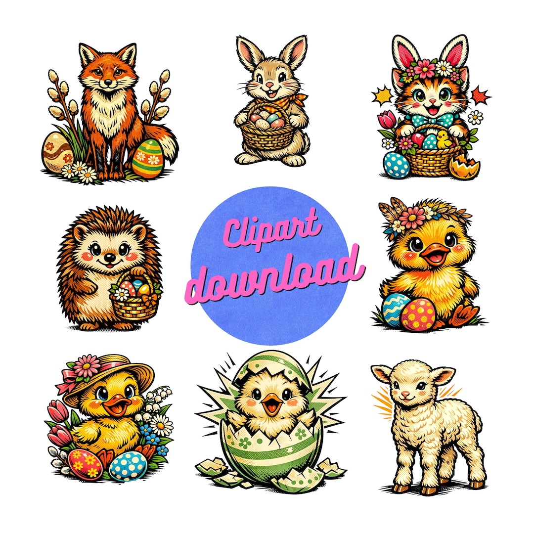 Cute Easter Animals Clipart PNG | Bunny Fox Chick Lamb Hedgehog | Mug ...