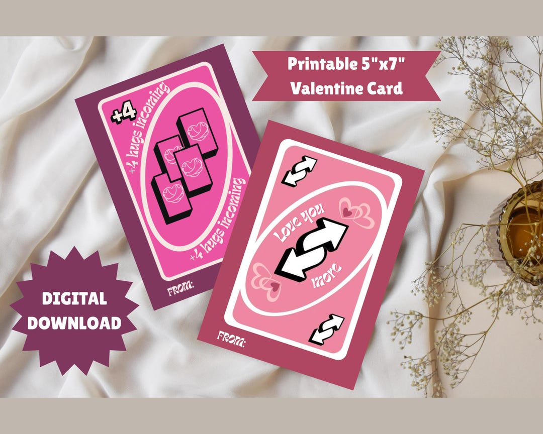 Pink, Purple Printable UNO Inspired Valentine’s Day Cards, Gen Z ...