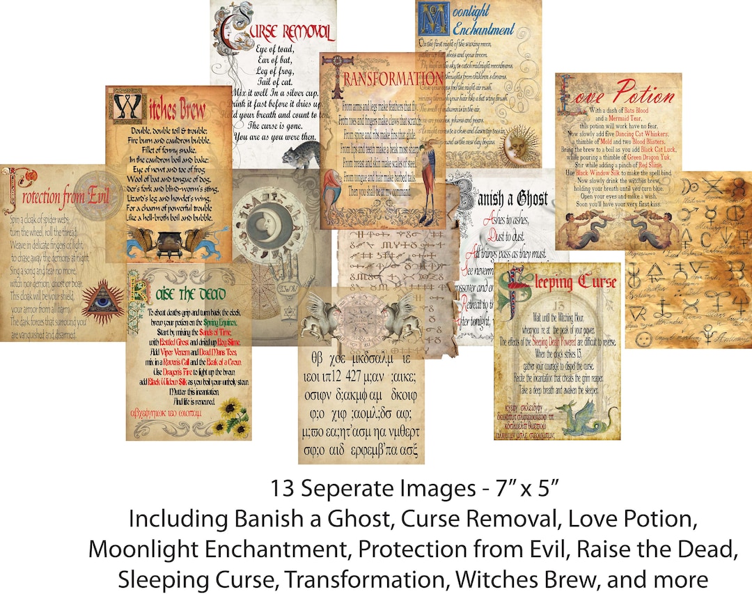 Large Magical Book Pages #1 - Spells Potions Charms Images - Separate ...