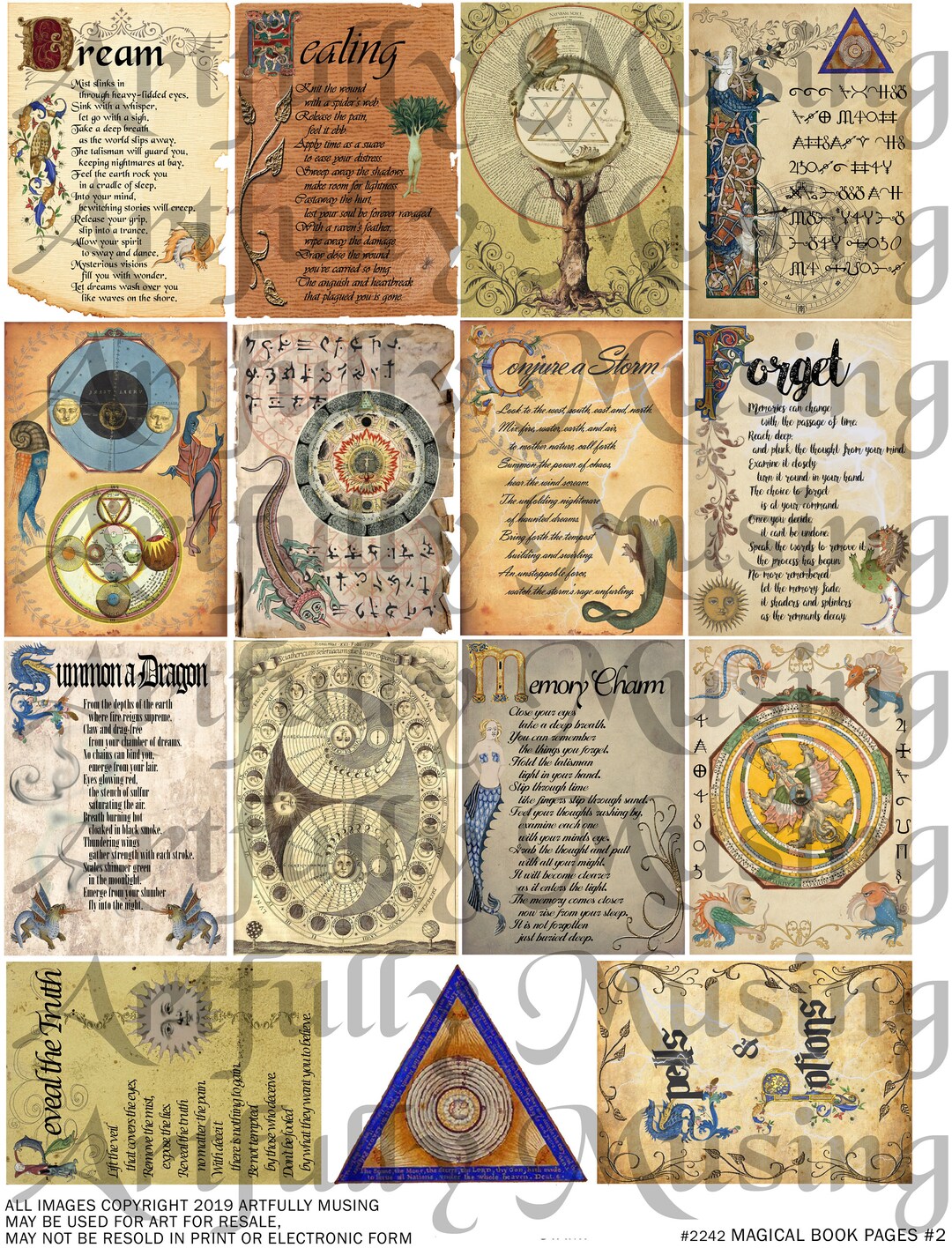 Magical Book Pages #2 - Spells Potions Charms Halloween Collage Sheet ...