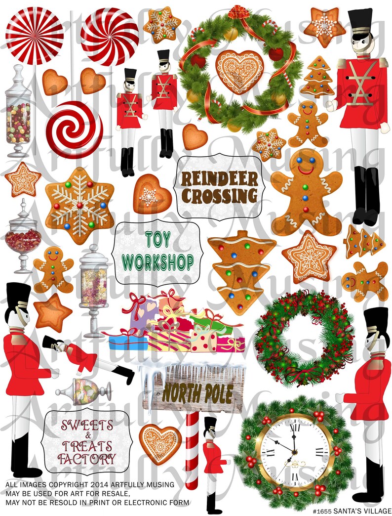 2 Collage Sheet Set Christmas Santa's Village & Winter | Etsy