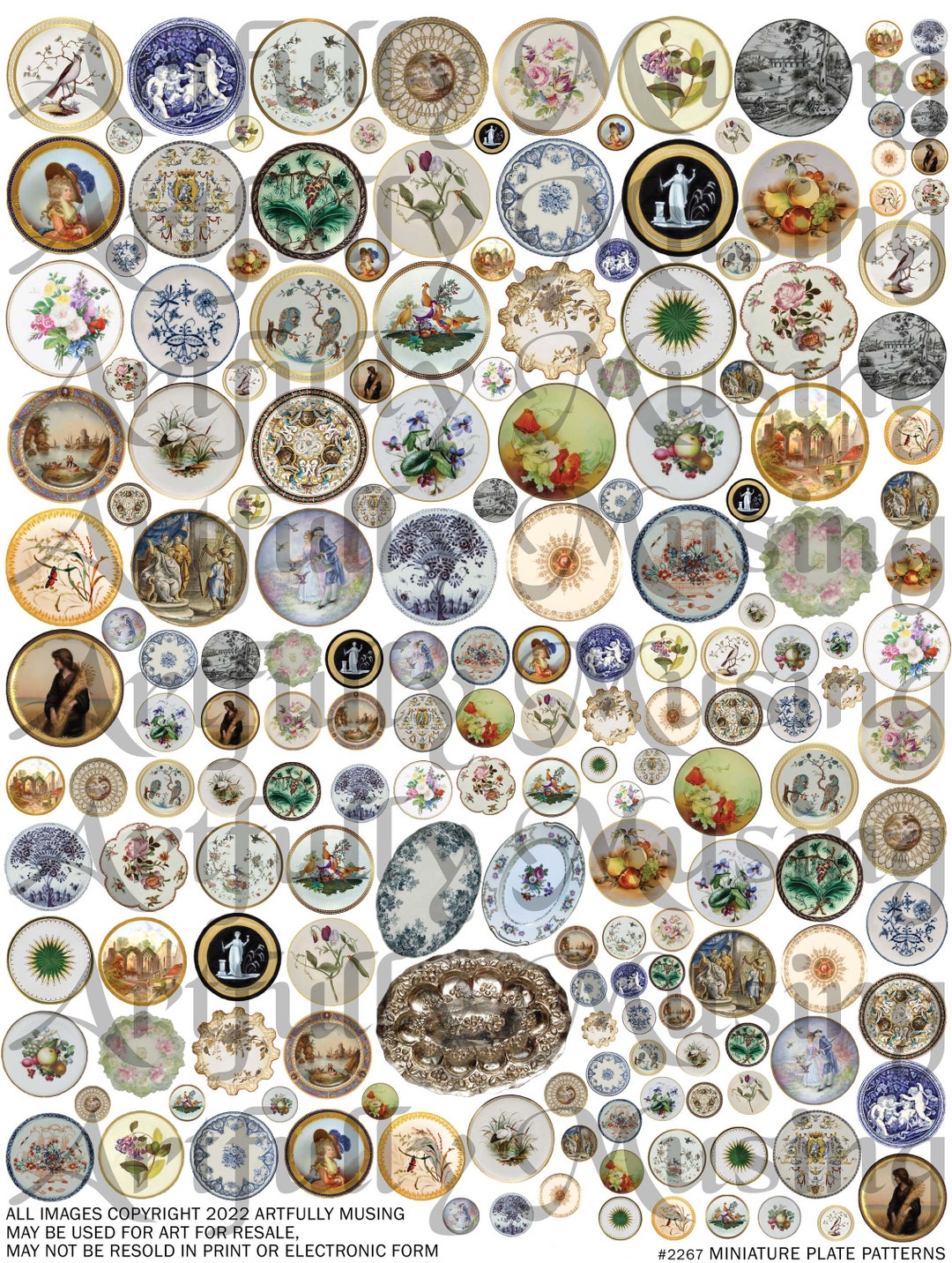 Miniature Plate Patterns Collage Sheet- Digital Printable - Instant ...