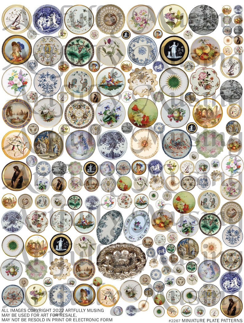 Miniature Plate Patterns Collage Sheet Digital Printable - Etsy