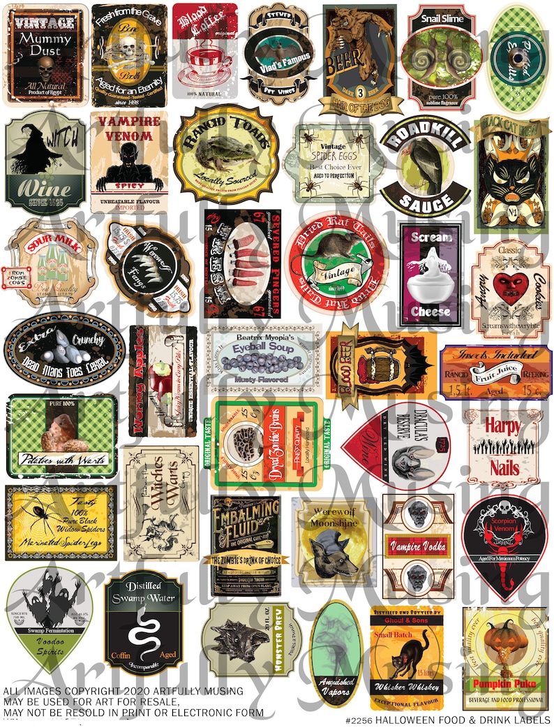 Halloween Food & Drink Labels Collage Sheet Set Digital - Etsy