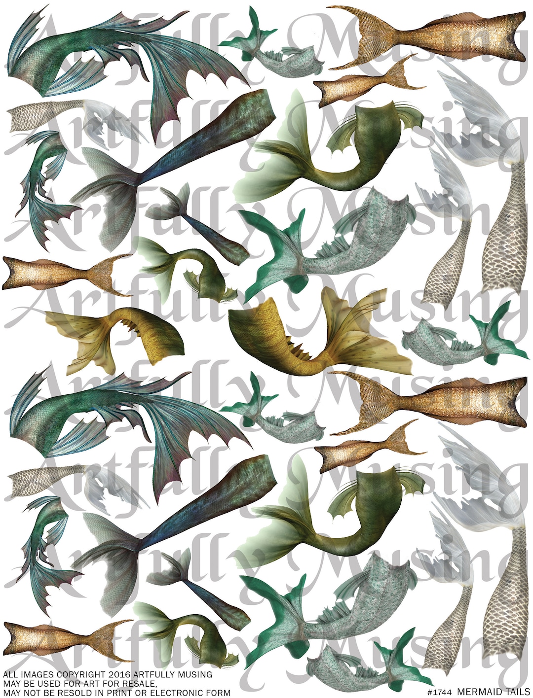 MERMAID TAILS Collage Sheet- Digital Printable - Instant Download (1744 ...
