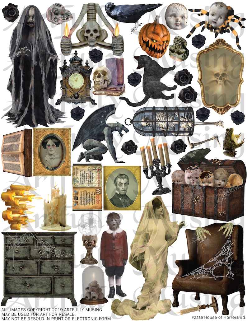 HOUSE OF HORROR #1 Halloween Collage Sheet- Digital Printable - Instant ...