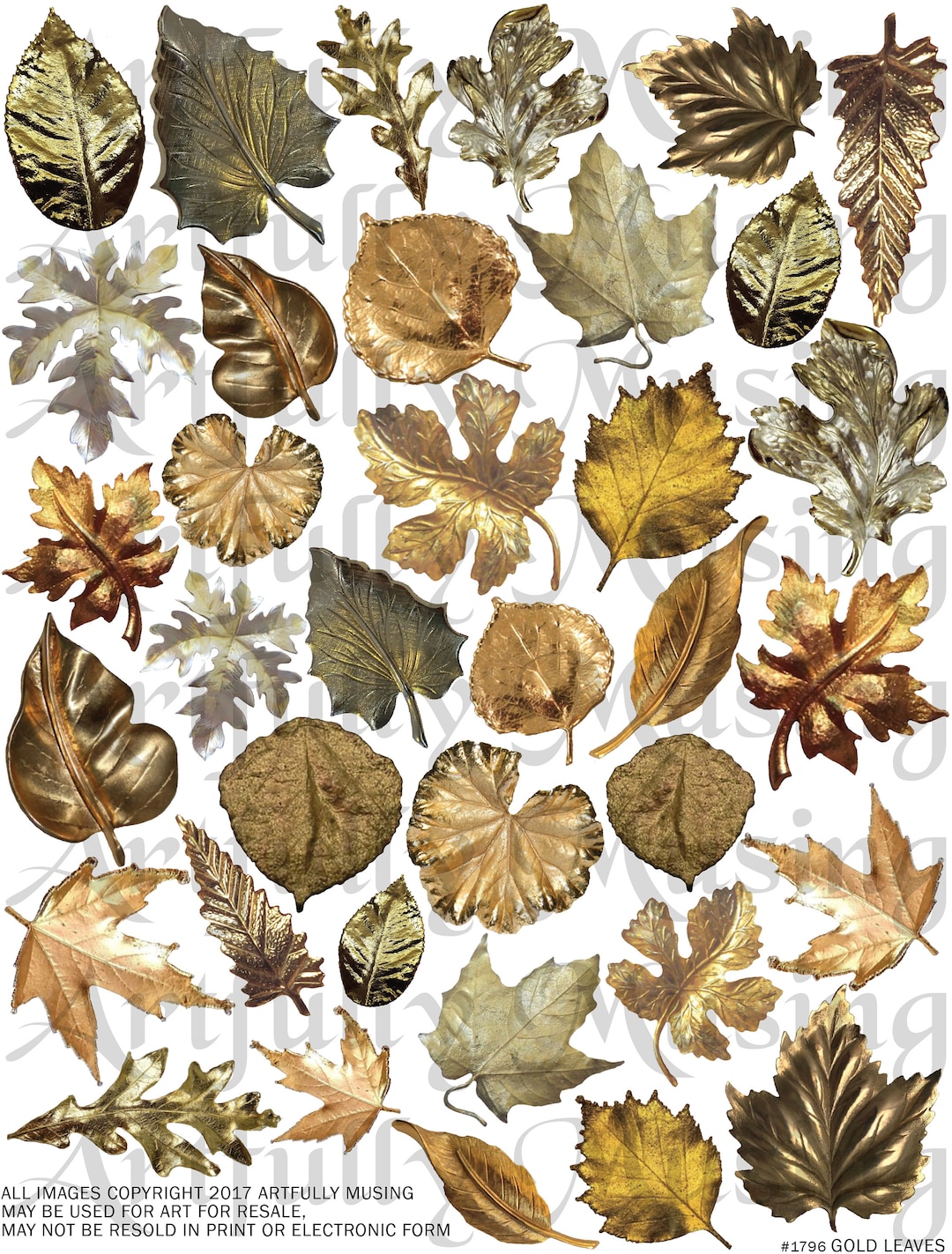Gold Leaves Collage Sheet - Digital Printable - Instant Download (1796 ...