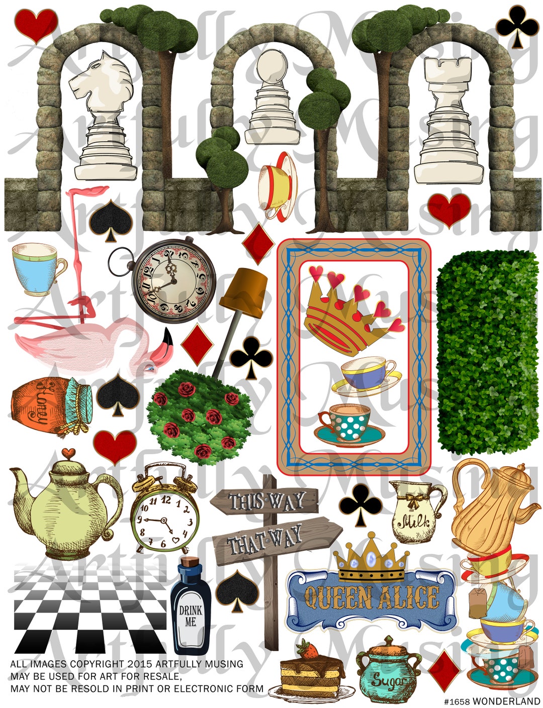 Wonderland - Alice in Wonderland Collage Sheet - Digital Printable ...