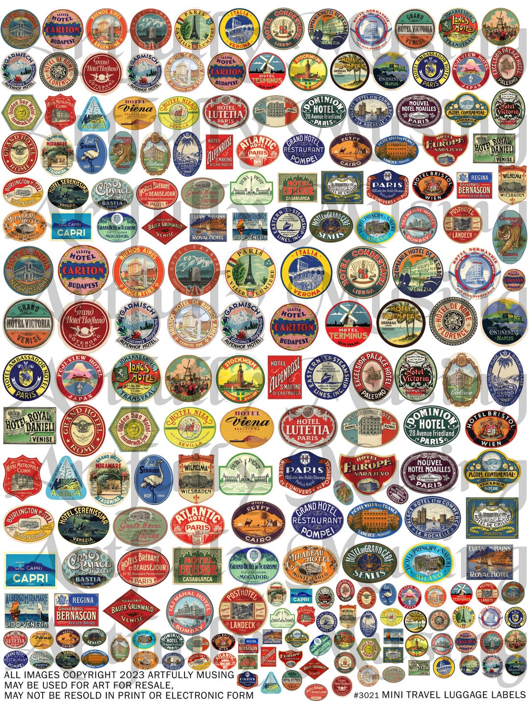 Mini & Tiny Travel Luggage Labels Collage Sheet- Digital Printable ...