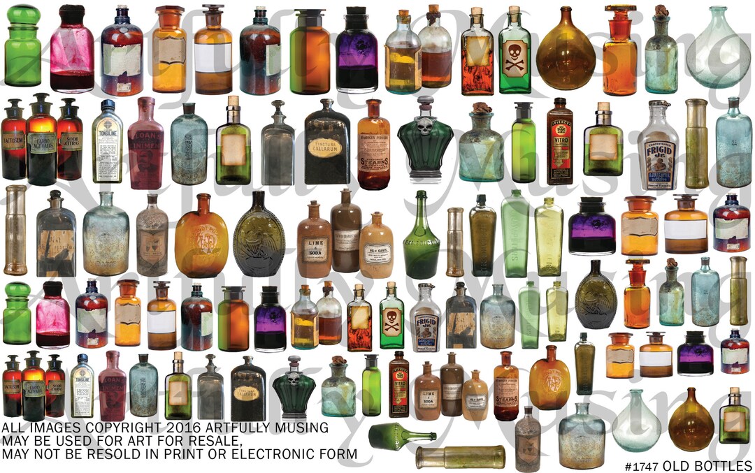 Old Bottles Collage Sheet- Digital Printable - Instant Download (1747 ...