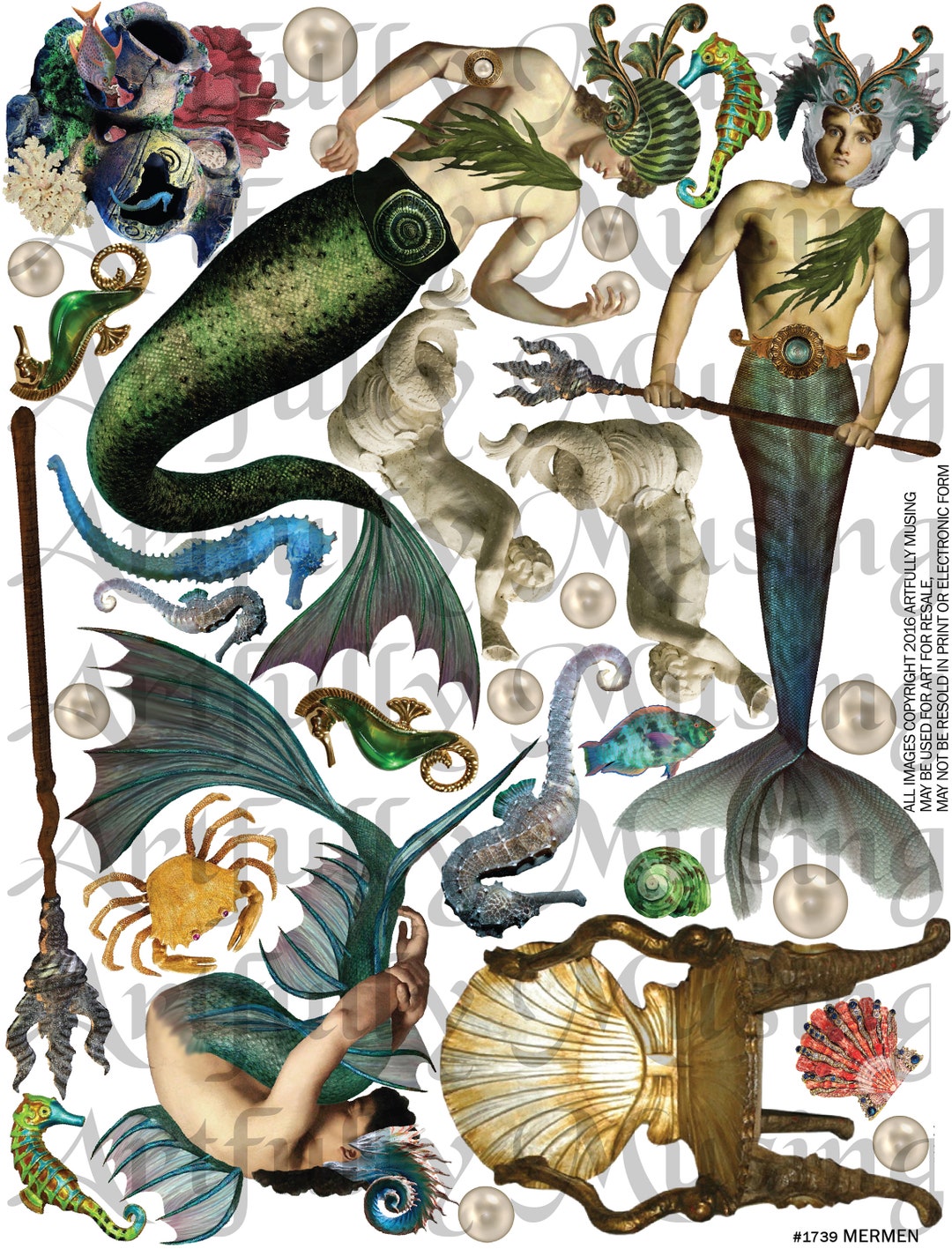 Mermen Collage Sheet- Digital Printable - Instant Download (1739) - Etsy