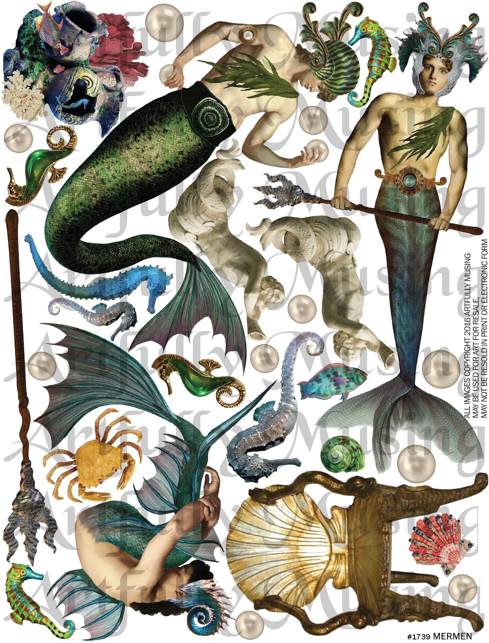 Mermen Collage Sheet Digital Printable Instant Download | Etsy