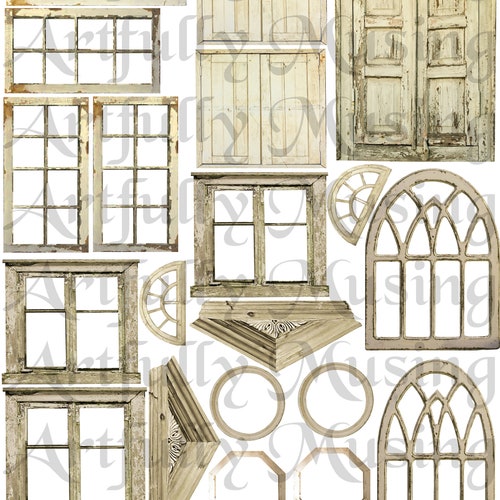 OLD WINDOWS Architecture Collage Sheet Digital Printable - Etsy