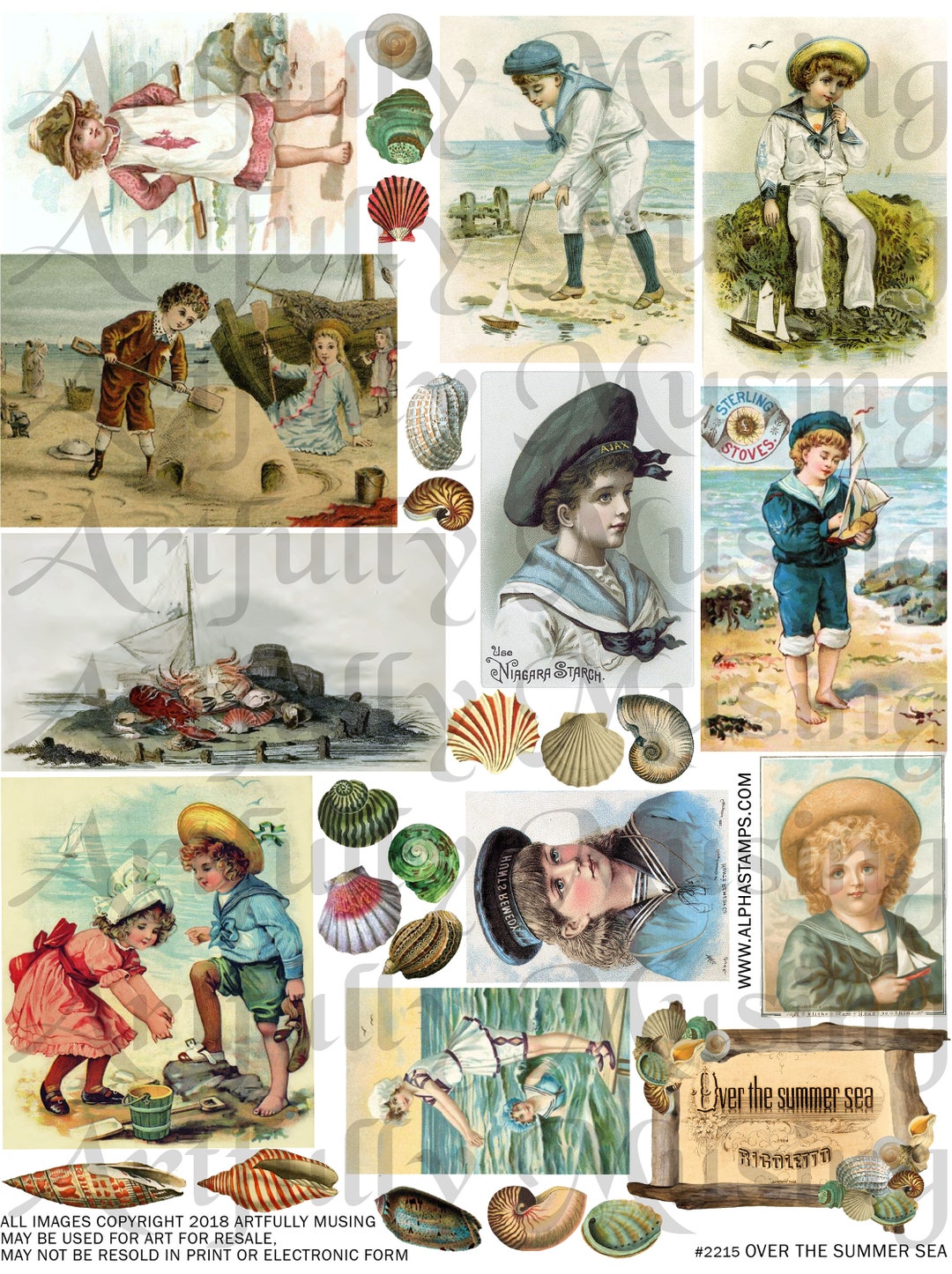 Over the Summer Sea Collage Sheet- Digital Printable - Instant Download ...