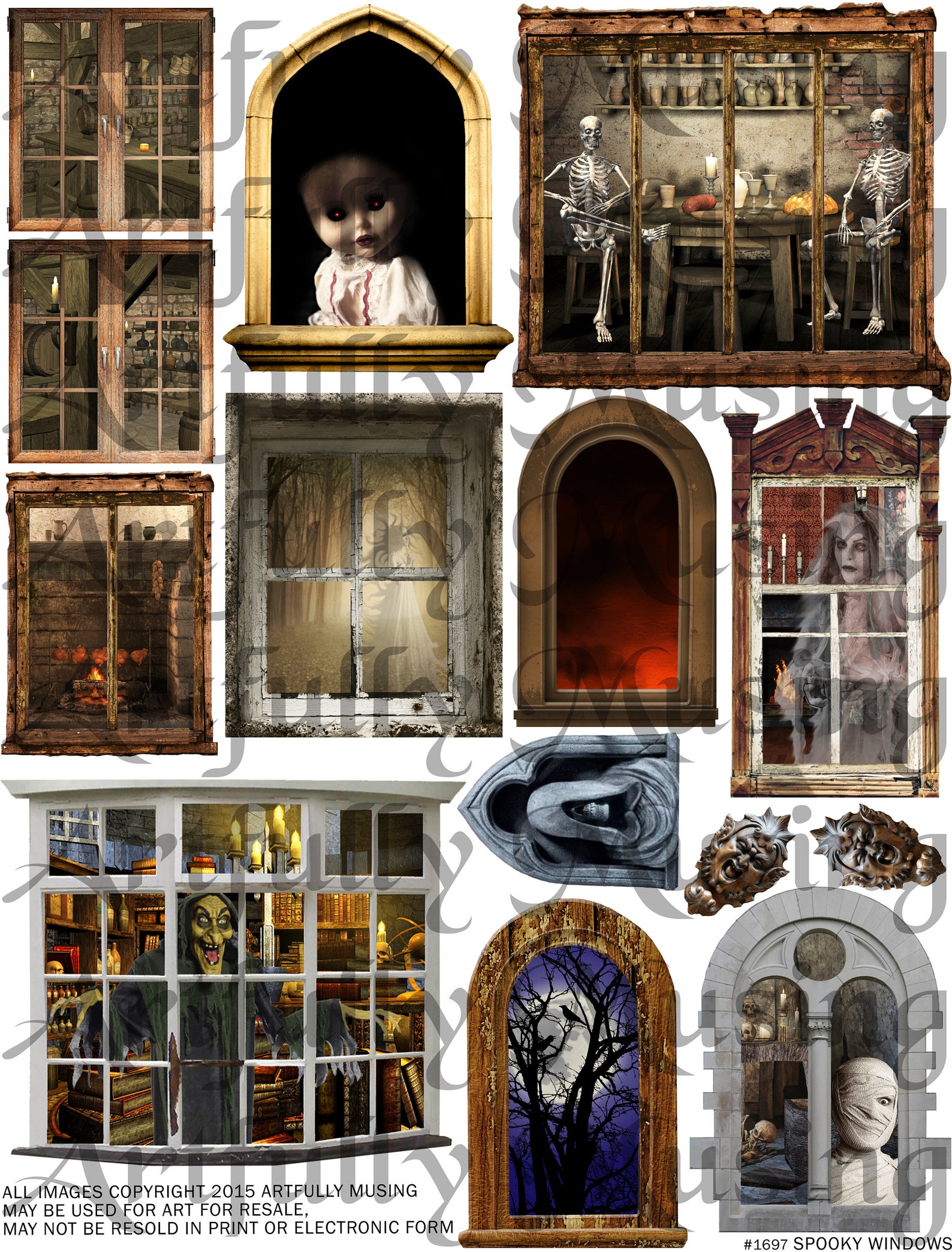 SPOOKY WINDOWS Halloween Collage Sheet Digital Printable | Etsy