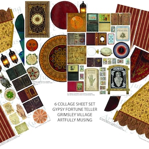 6 Collage Sheet Set - Gypsy Fortune Teller Scene With Tent - Digital ...