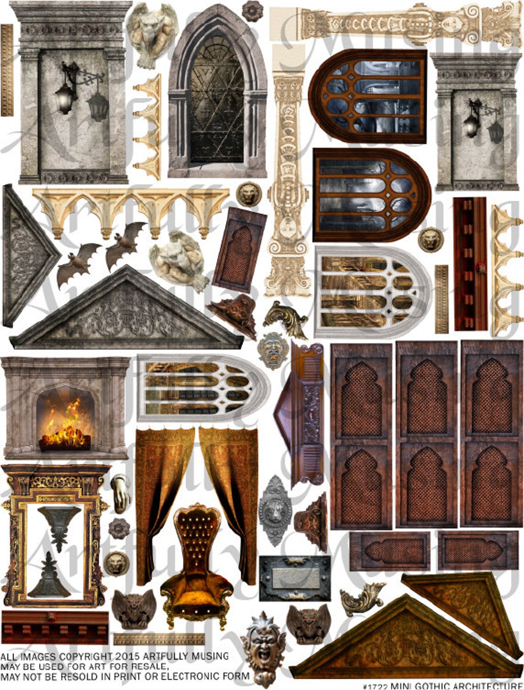 Mini Gothic Architecture - Miniature Halloween Collage Sheet- Digital ...