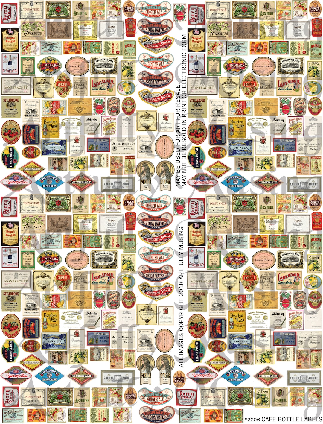Cafe Bottle Labels Ephemera Collage Sheet - Wine Liquor Soda Pop Labels ...