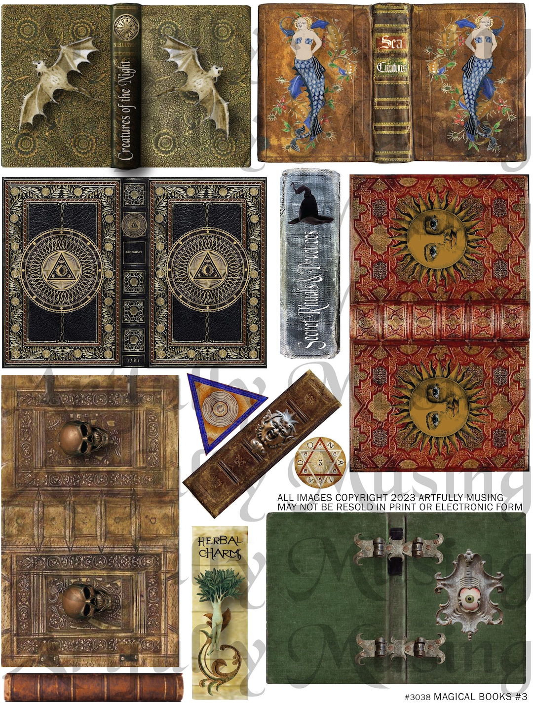 Magical Book Covers #3- Spells Potions Charms Halloween Collage Sheet ...