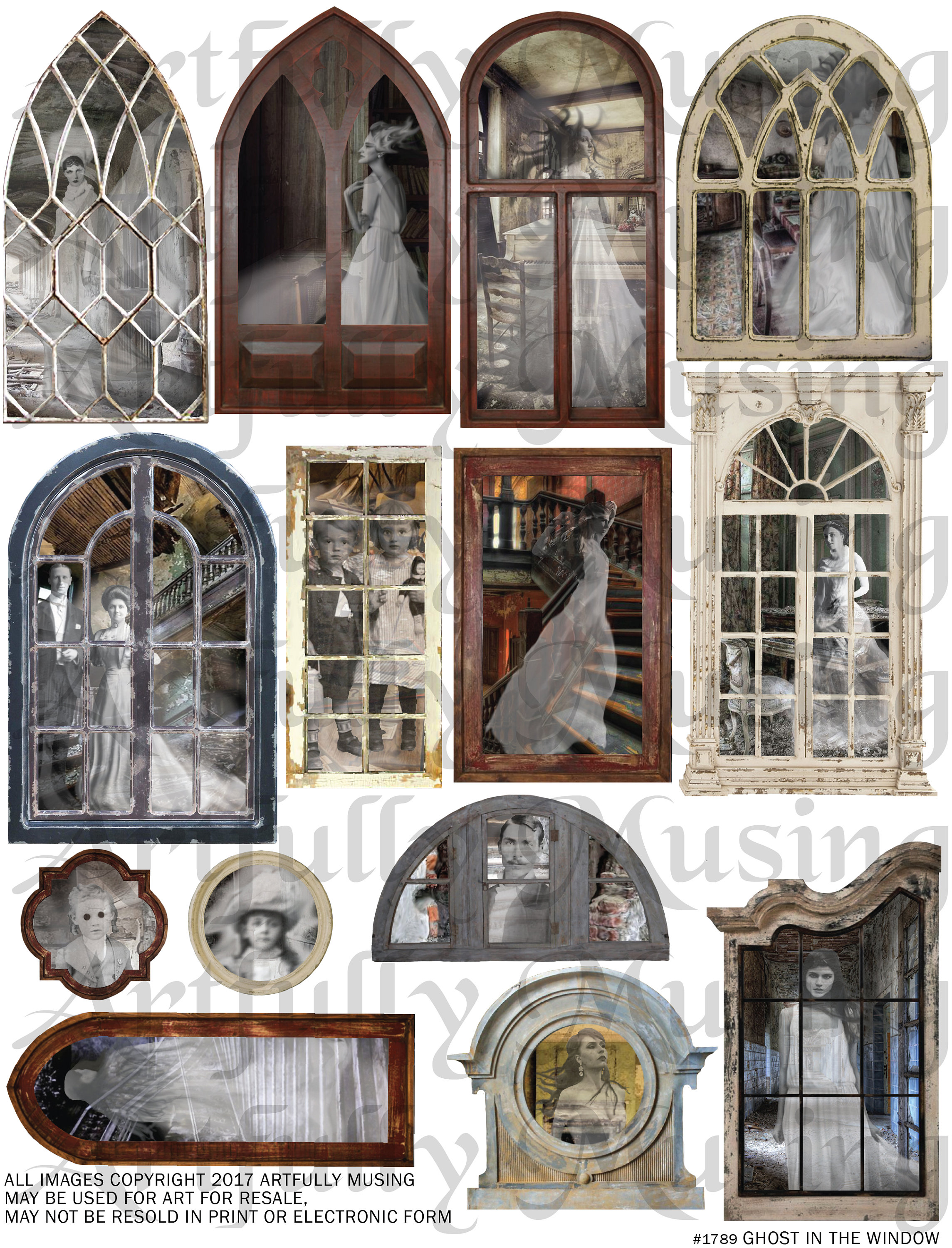 Ghost in the Window Halloween Collage Sheet Digital Printable - Etsy