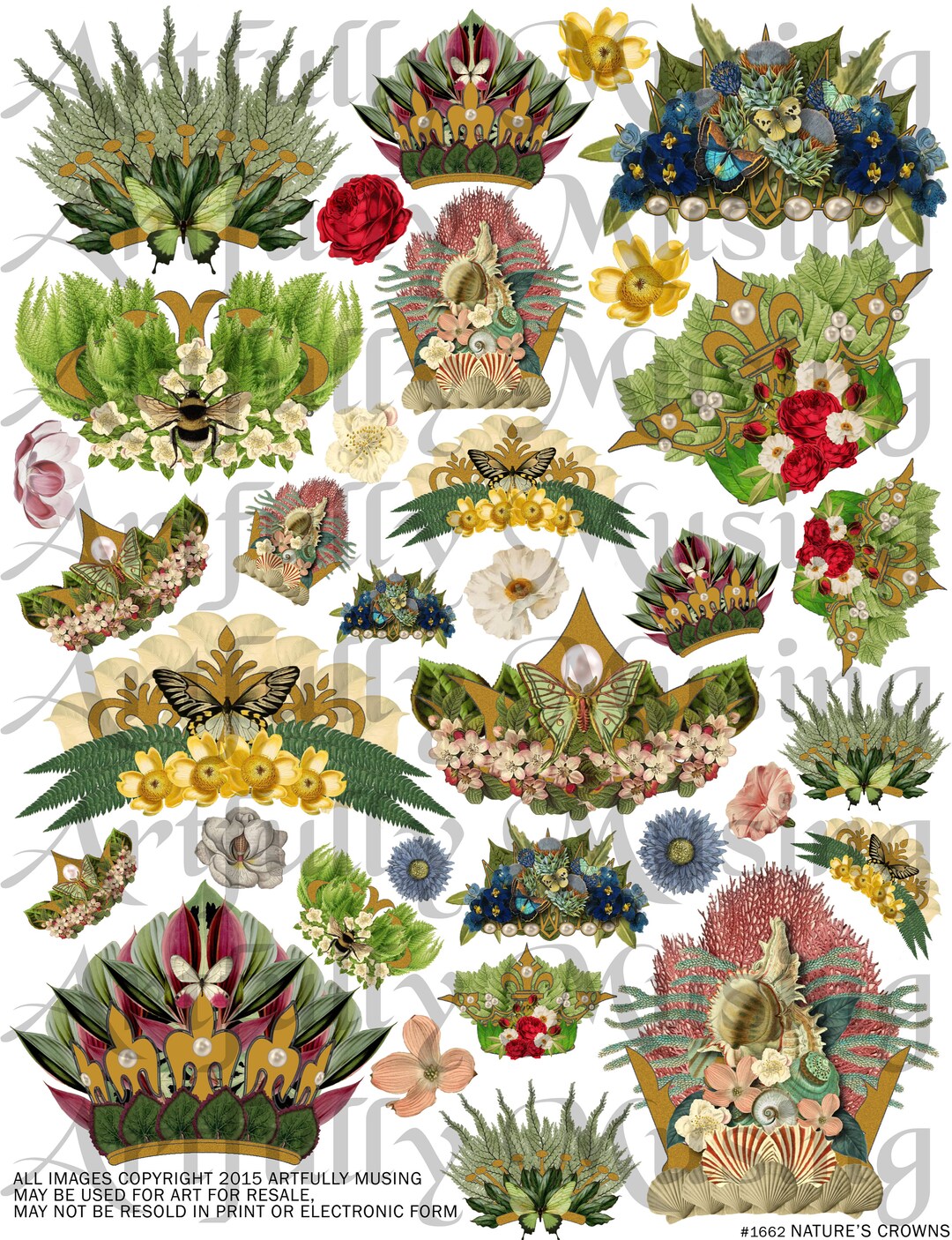 Nature's Crowns Fairies Collage Sheet - Digital Printable - Instant ...