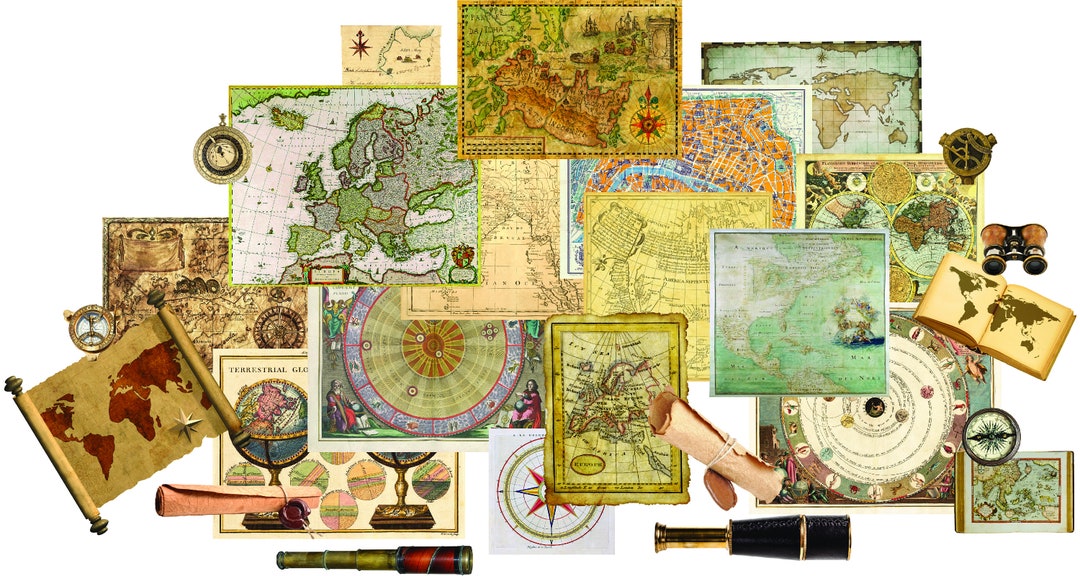 Vintage Maps - Digital Image Set Clip Art - Separate Images - Digital ...