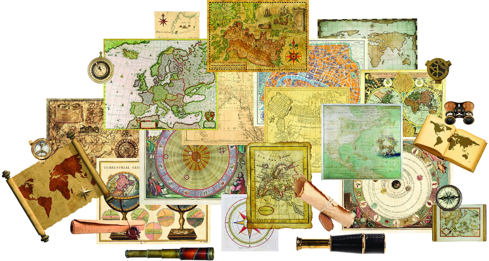 Vintage Maps - Digital Image Set Clip Art - Separate Images - Digital ...