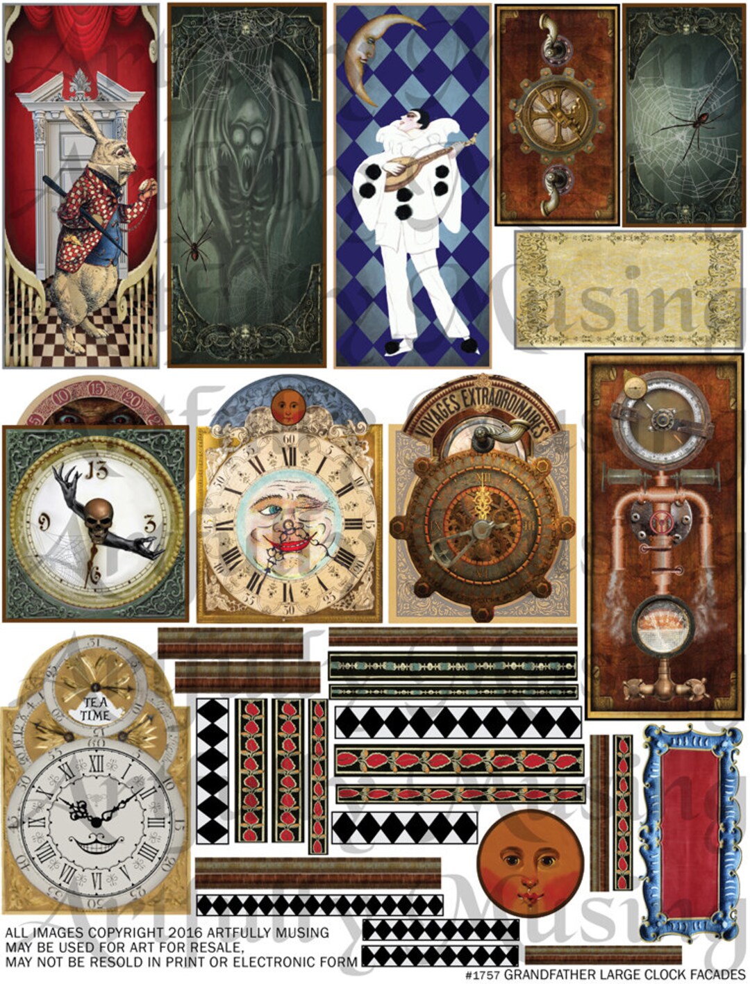Large Grandfather Clock Facades Collage Sheet- Digital Printable ...