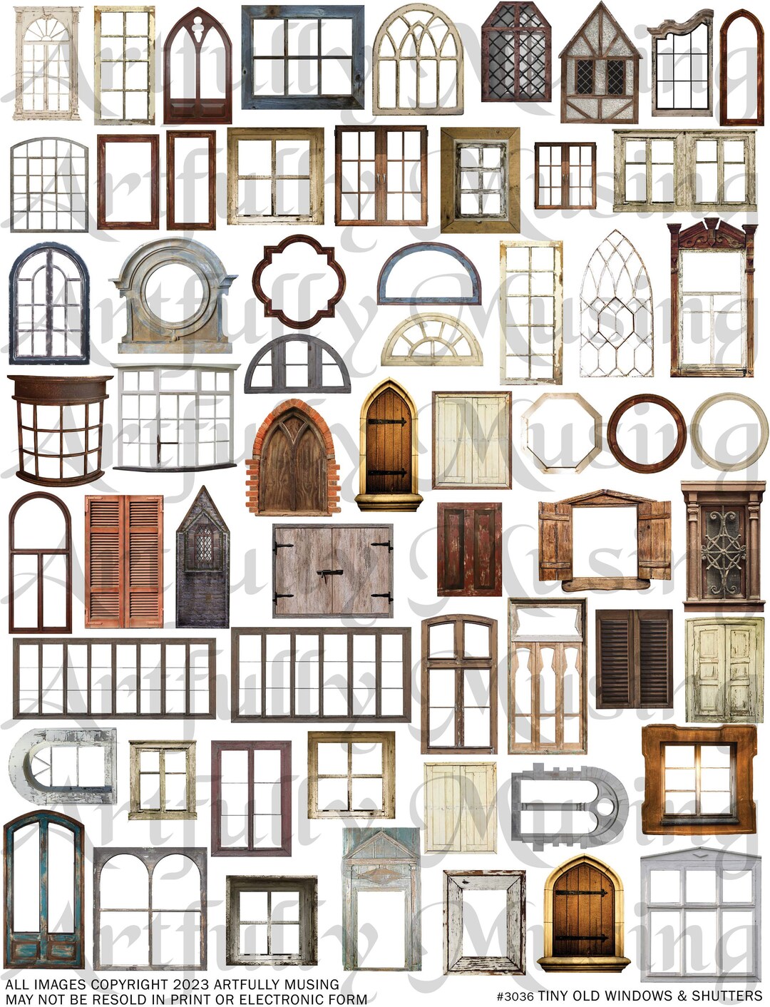 Tiny Old Windows and Shutters Architecture Collage Sheet - Digital ...