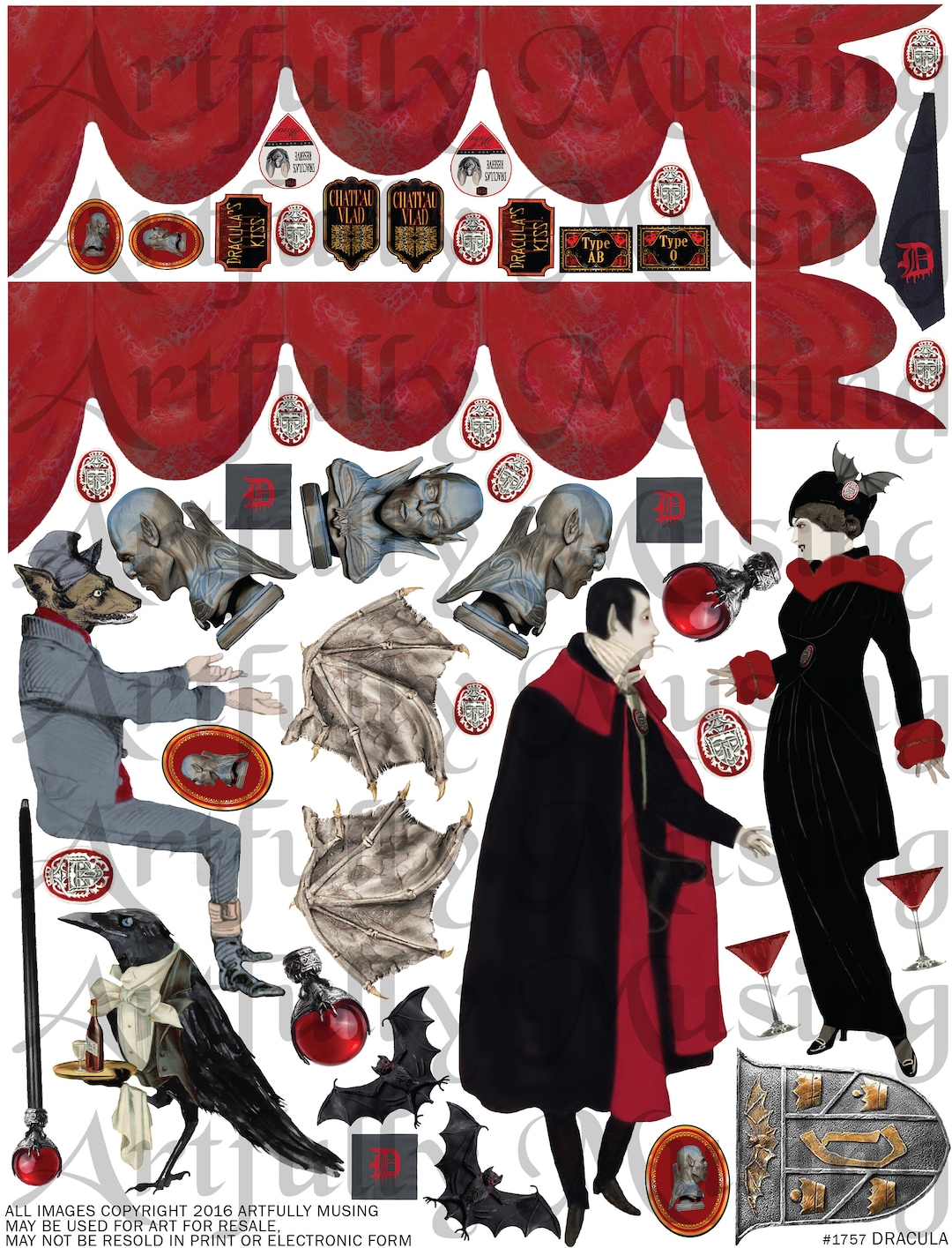 DRACULA VAMPIRE Halloween Collage Sheet- Digital Printable - Instant ...