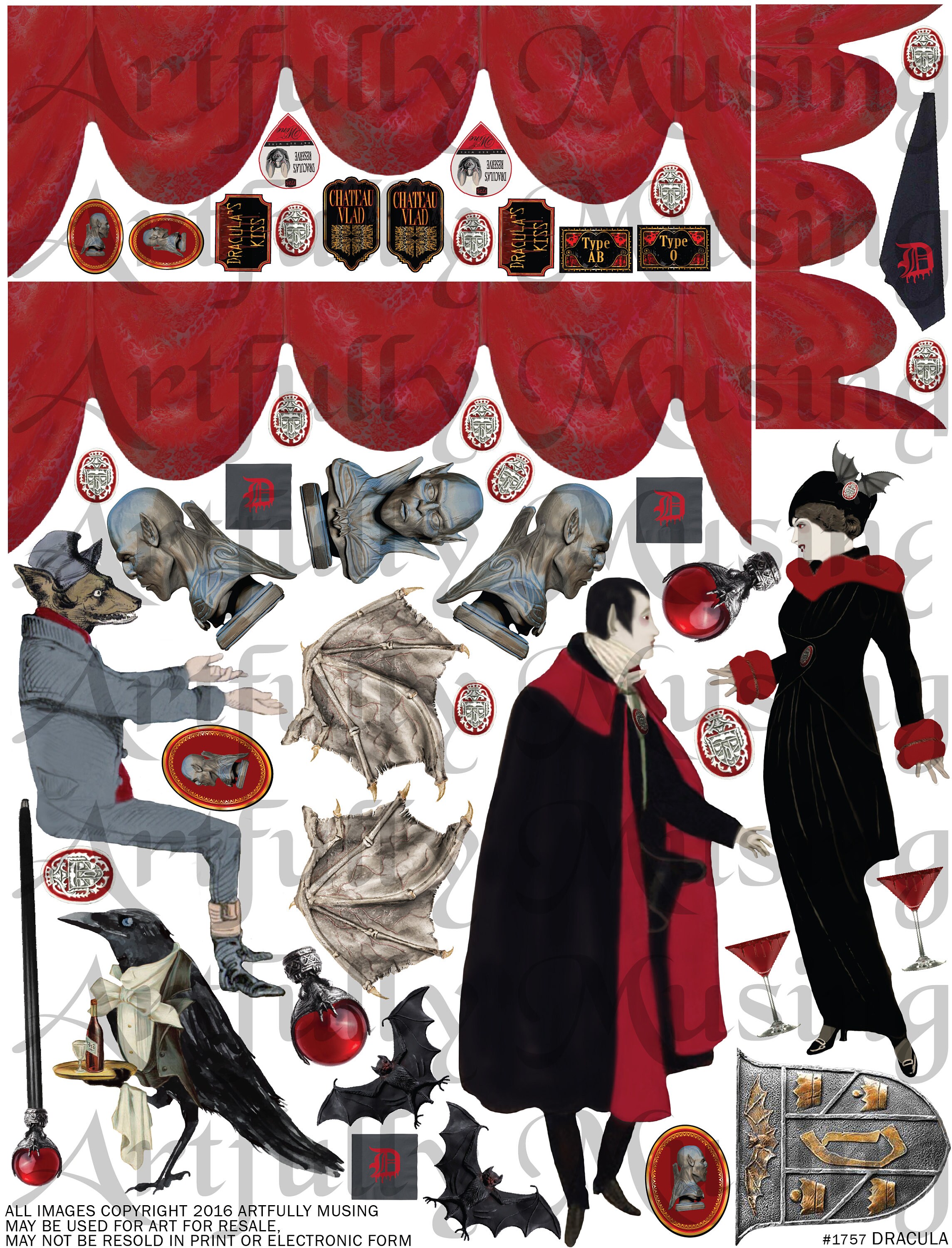 DRACULA VAMPIRE Halloween Collage Sheet Digital Printable | Etsy