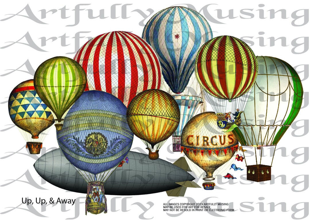 Up, up and Away Hot Air Balloons & Dirigible - Separate Images ...