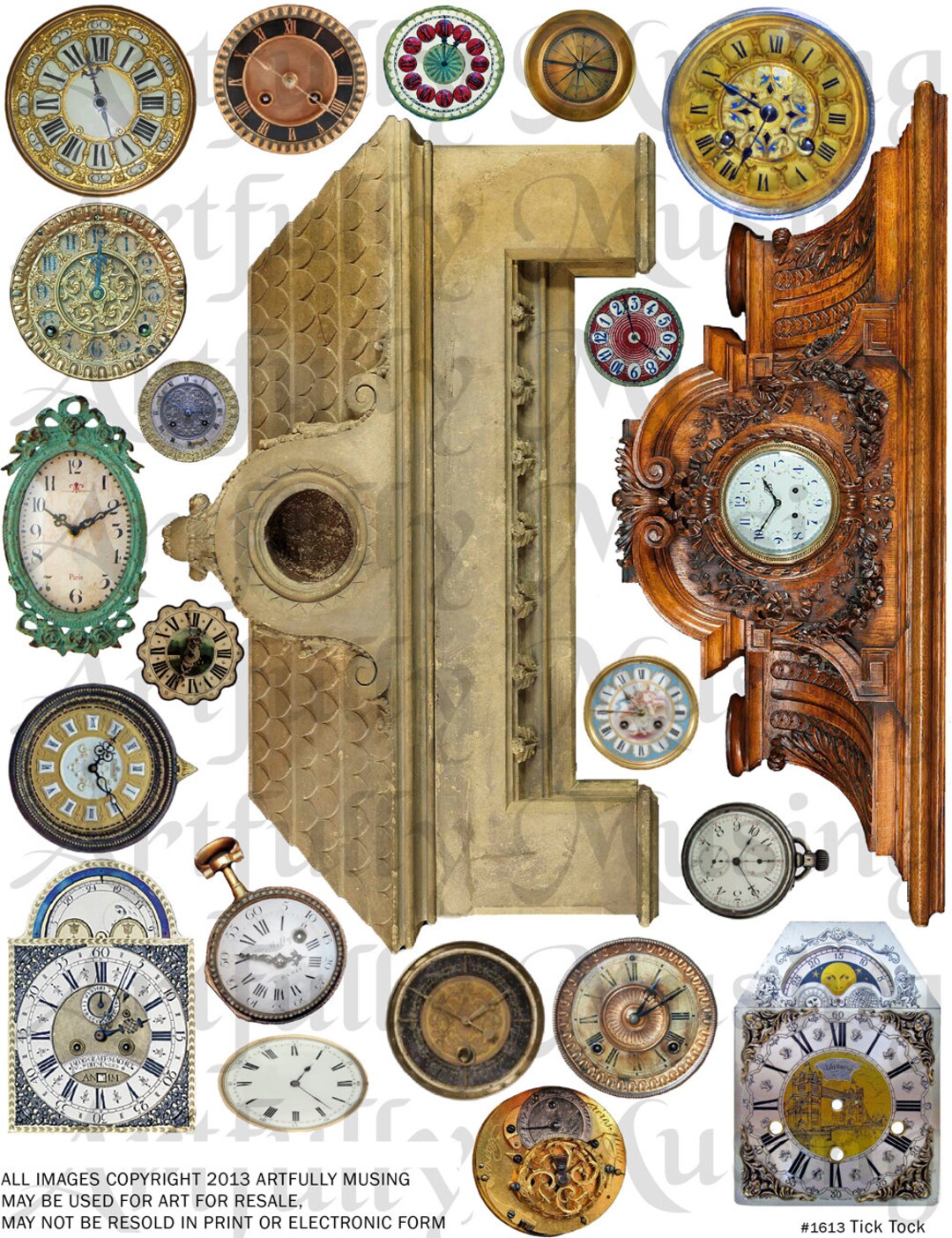 Tick Tock Clocks and Pediments - Collage Sheet- Digital Printable ...