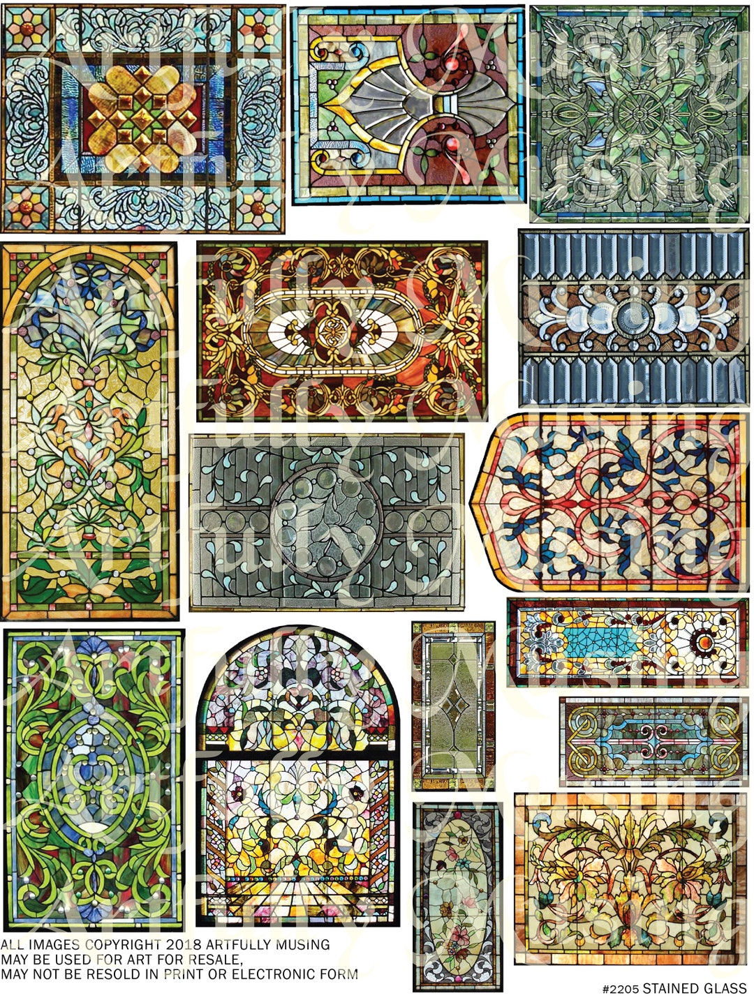 Stained Glass Architecture #1 Collage Sheet- Digital Printable ...