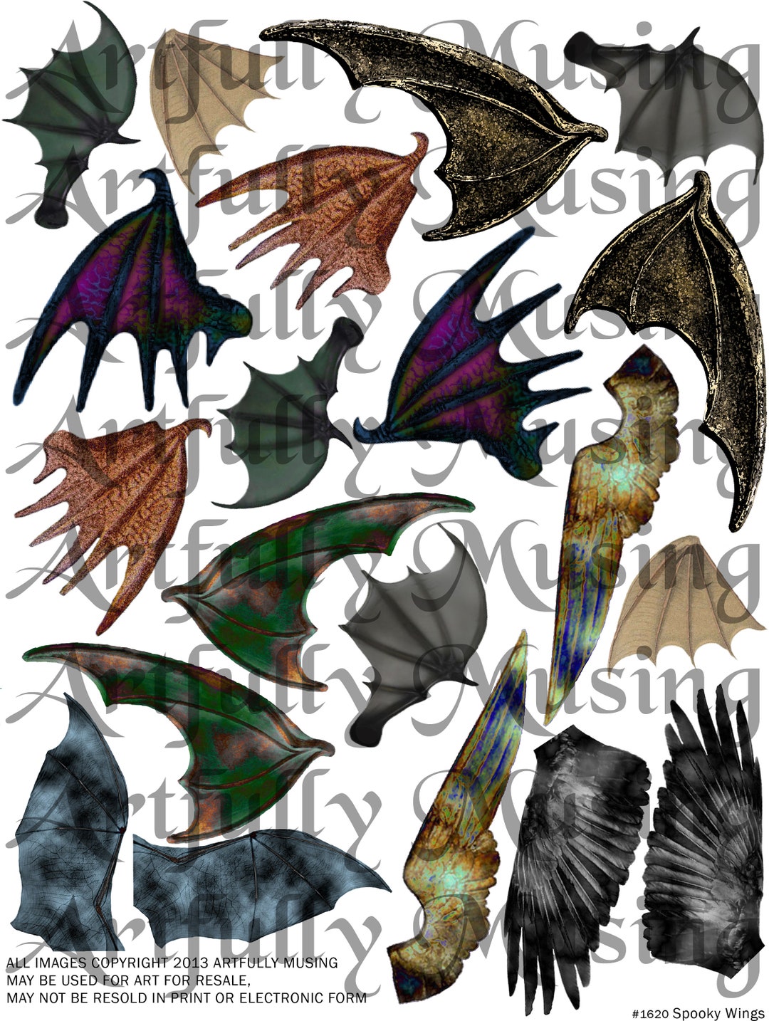 Spooky Wings Halloween Collage Sheet- Digital Printable - Instant ...