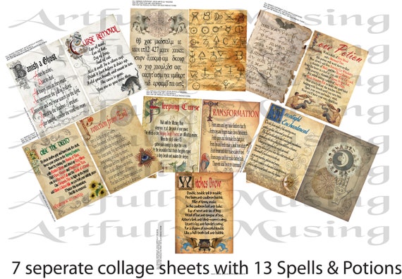 Large Magical Potion Spell Book Pages 1 7 Sheet Set Spells - Etsy UK