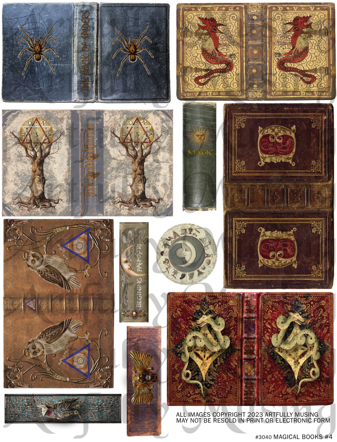 Magical Book Covers #4 - Spells Potions Charms Halloween Collage Sheet ...