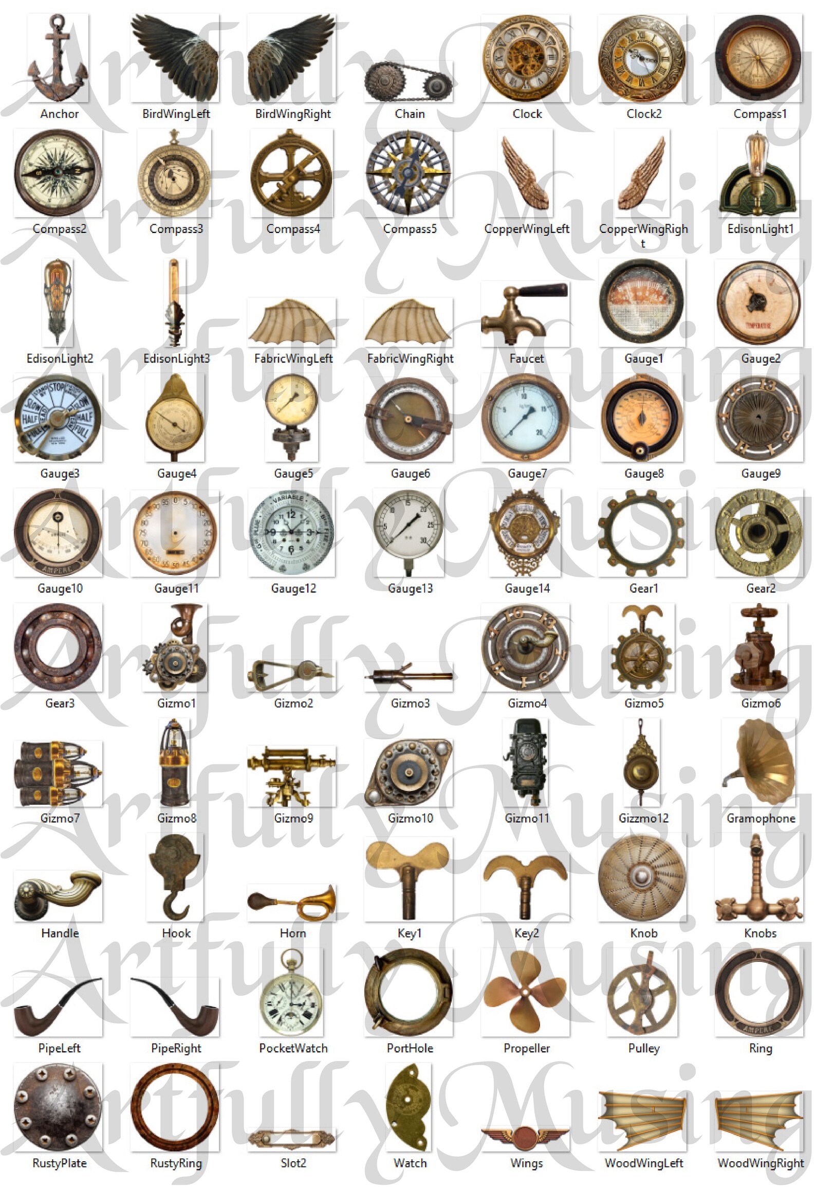 Steampunk Elements 70 Separate Images - Image Set - Digital Image Set ...