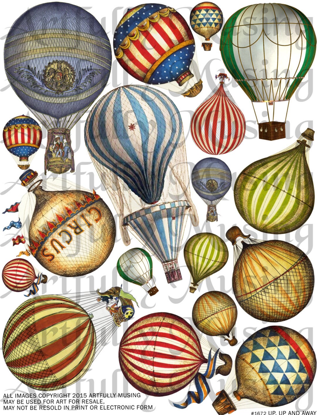 Up, up and Away Hot Air Balloon Steampunk Collage Sheet- Digital ...