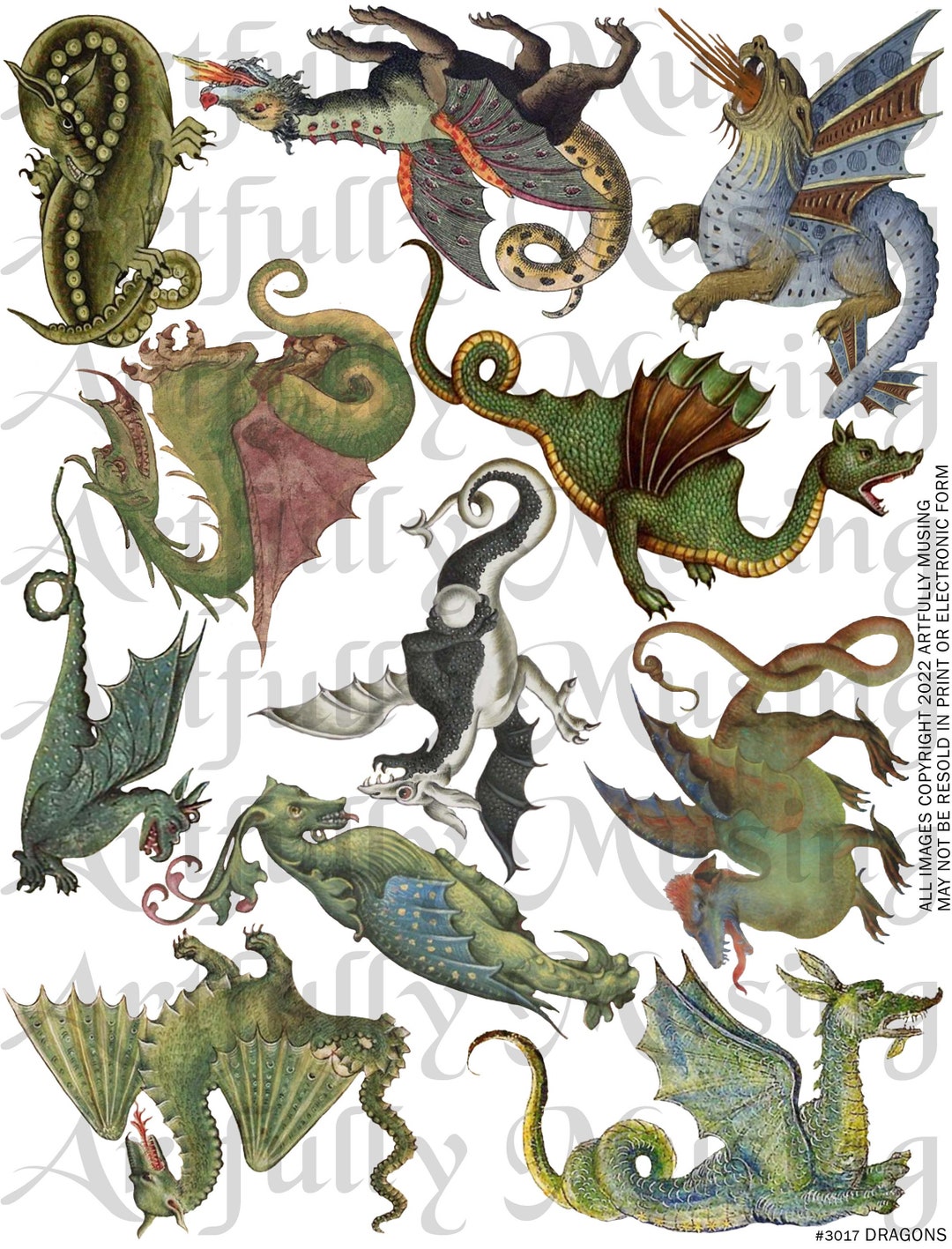 DRAGONS Halloween Collage Sheet- Digital Printable - Instant Download ...
