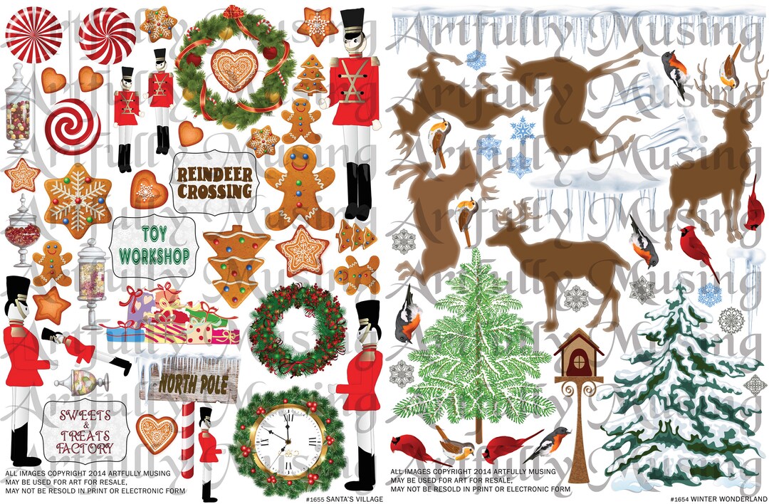 2 Collage Sheet Set - Christmas Santa's Village & Winter Wonderland ...