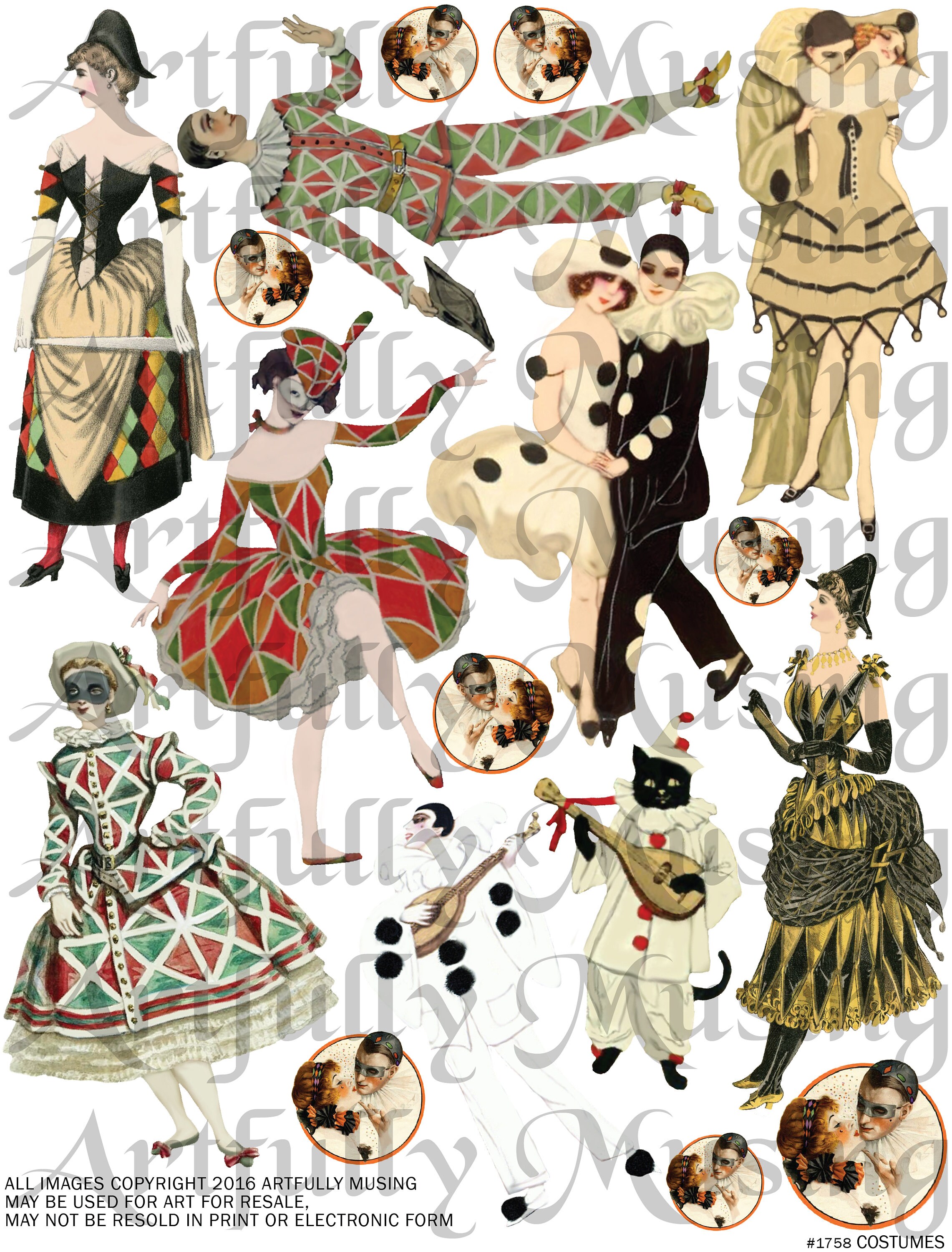 Vintage Costumes Collage Sheet - Digital Printable - Instant Download ...
