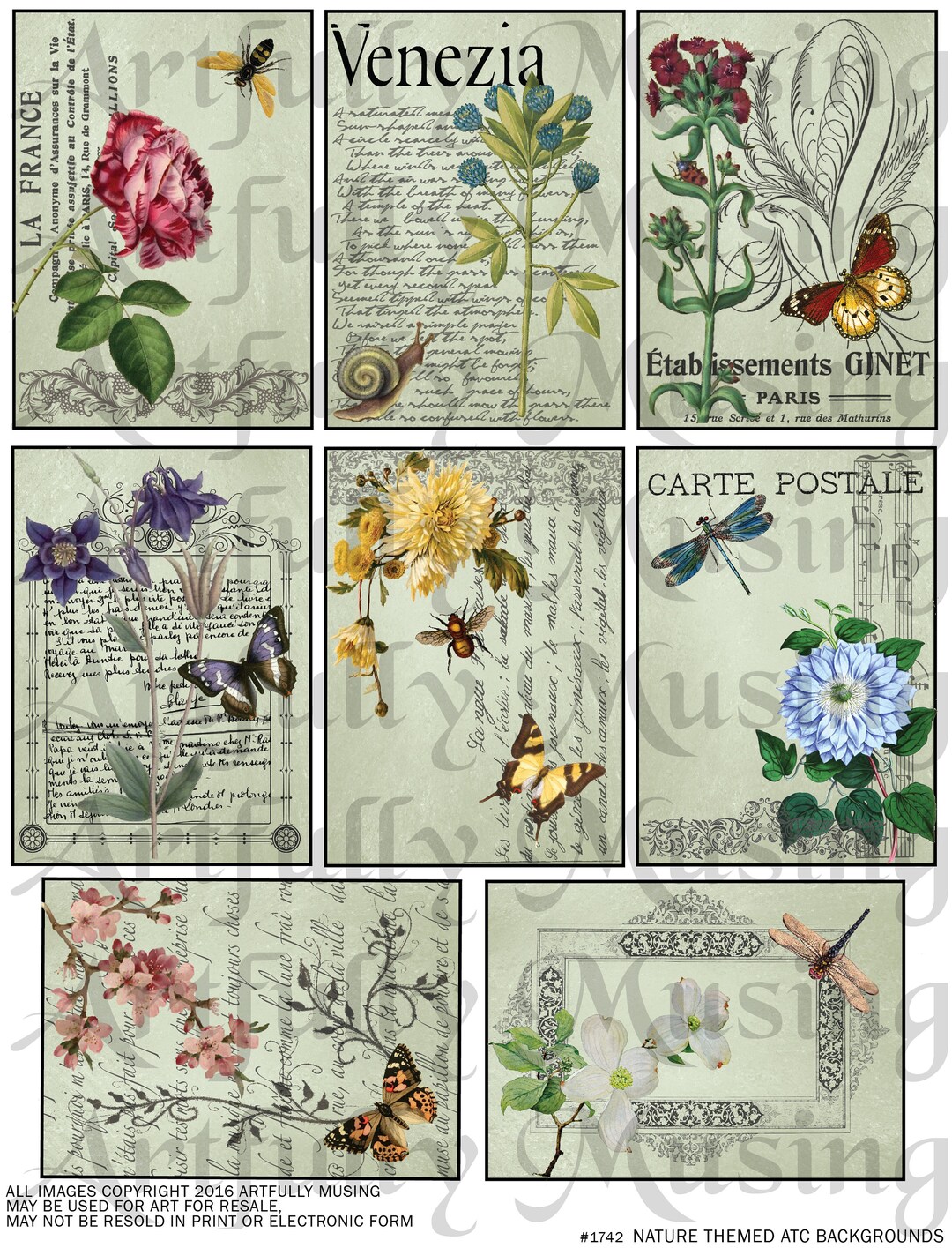 Nature ATC Backgrounds Collage Sheet - Digital Printable - Instant ...