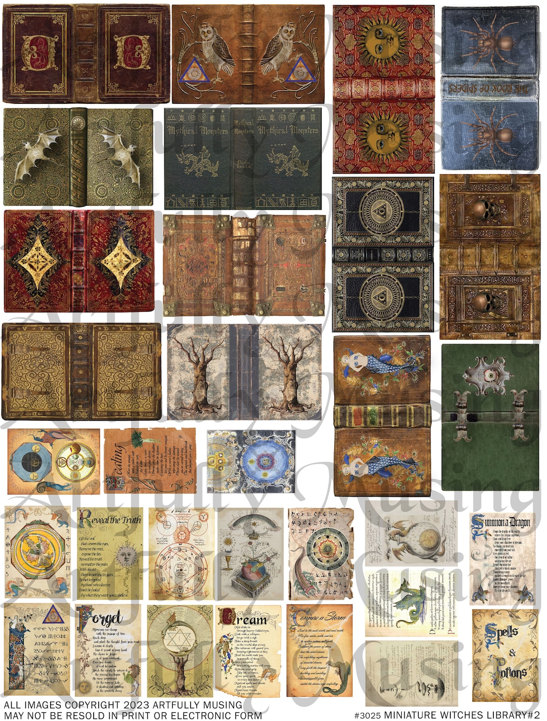 Miniature Witchy Library Halloween Collage Sheet #2- Digital Printable ...