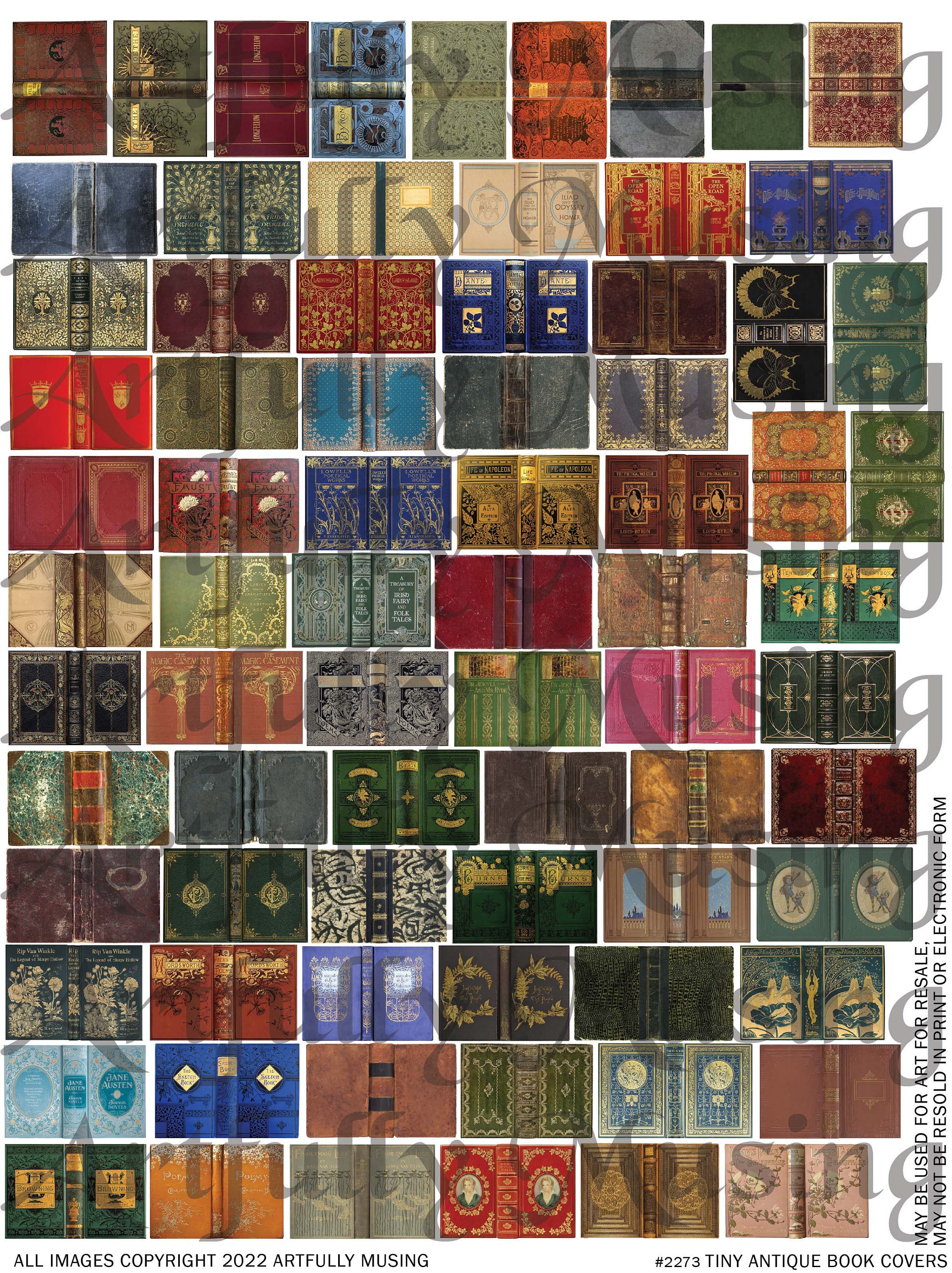 Tiny Antique Book Covers Collage Sheet- Digital Printable - Instant ...